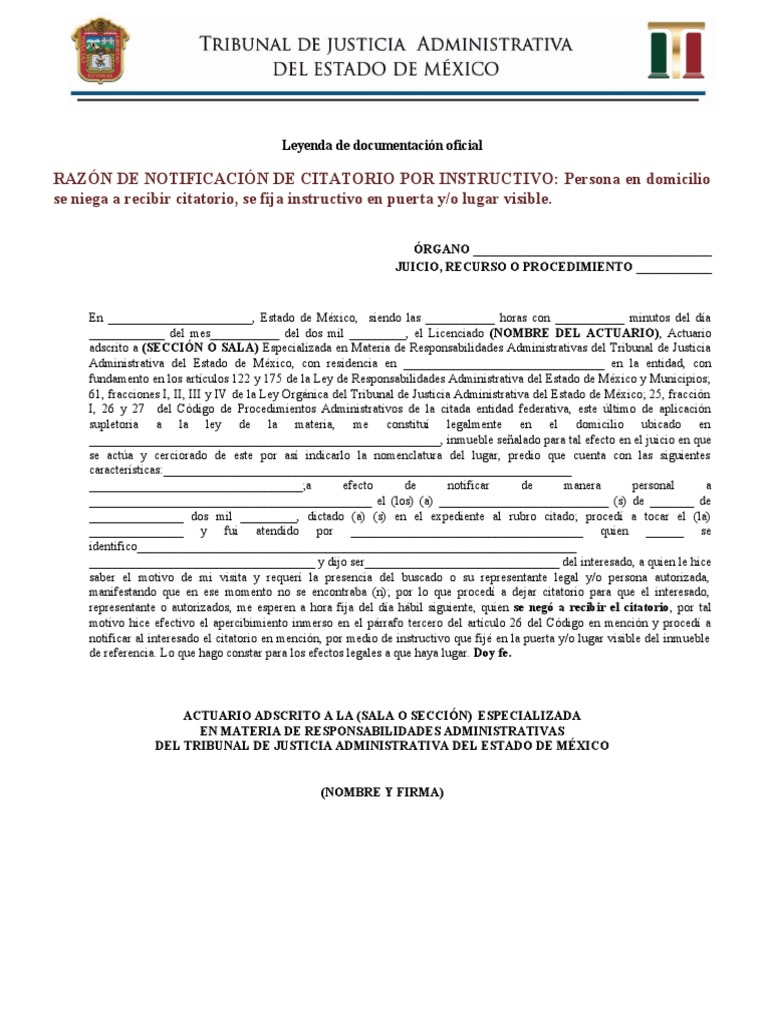 Notificación por instructivo: Razón de notificación de citatorio por ... Notificación por instructivo: Razón de notificación de citatorio por ...