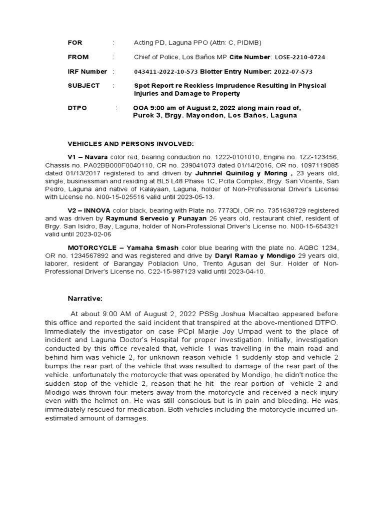 Latest Format For Spot Report POPX | PDF | Vehicles | Transport