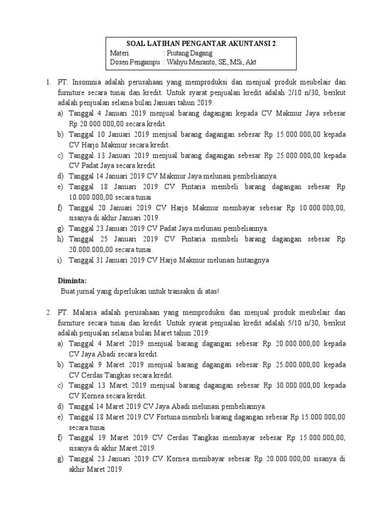 PA2-4 Latihan Piutang Usaha & Wesel | PDF | Pengelolaan Keuangan & Uang