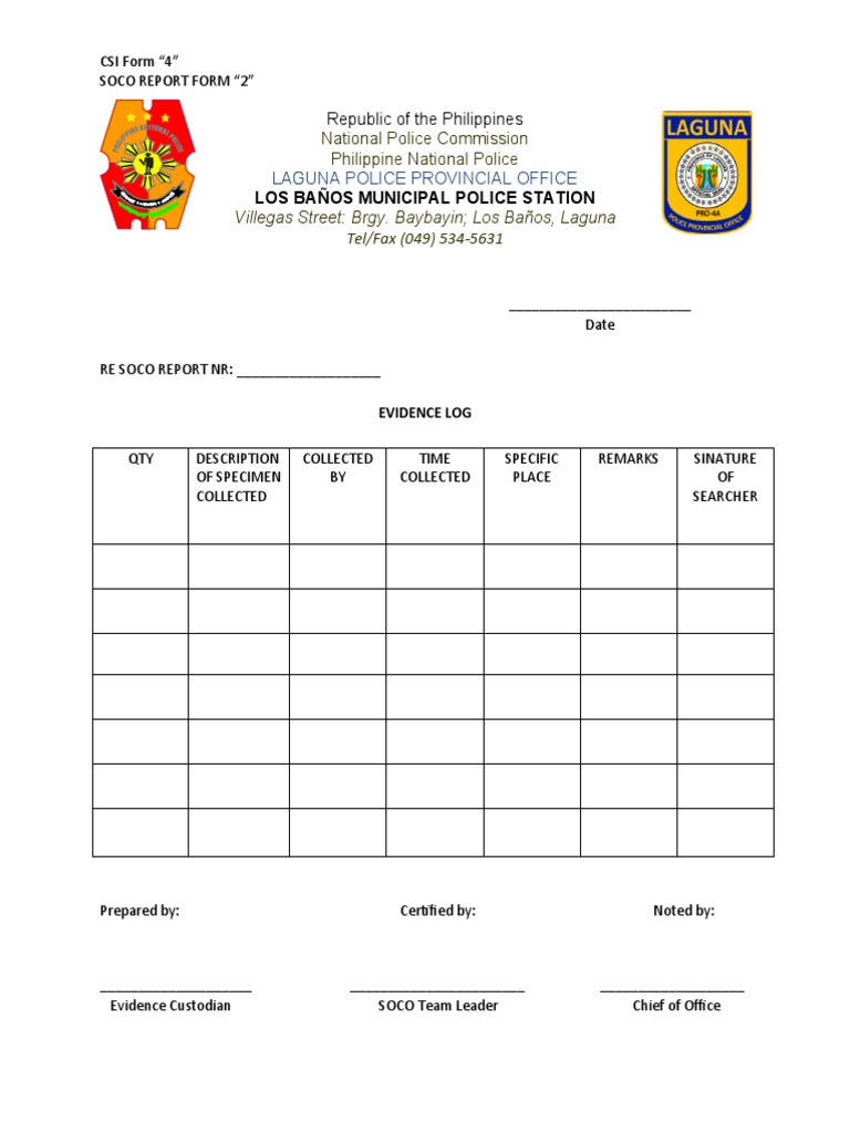 Evidence Log Form | PDF