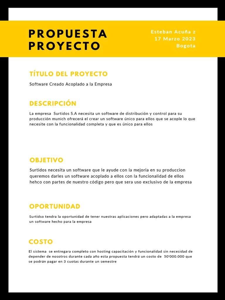Negro Amarillo Borde Marco Proyecto General Propuesta PDF | PDF