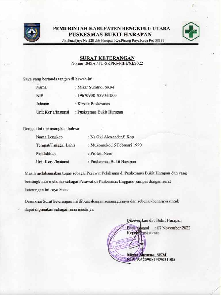 Surat Keterangan Oki Alexander | PDF