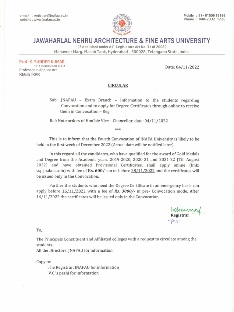 Circular IV Convocation 2022 | PDF