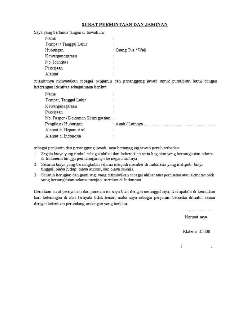 Template Surat Pernyataan dan Jaminan Perusahaan | PDF
