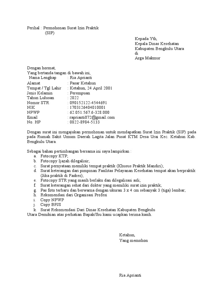 Permohonan Sip Perawat Ke Dinas Kesehatan | PDF
