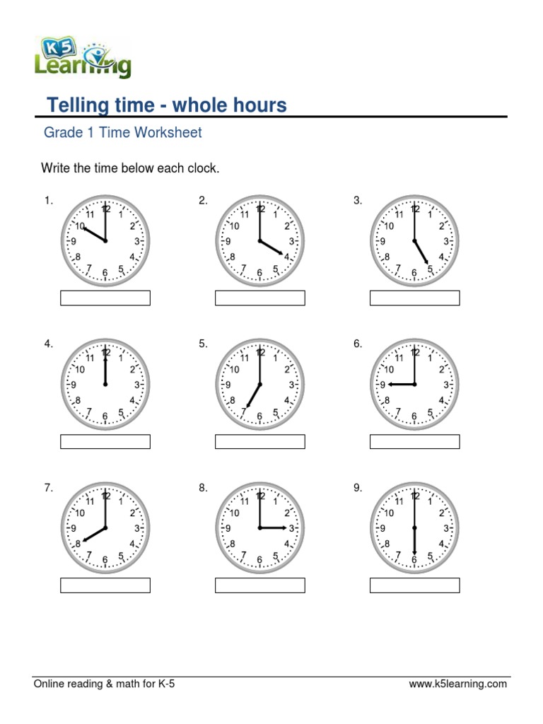 Grade 1 Telling Time Worksheet | PDF