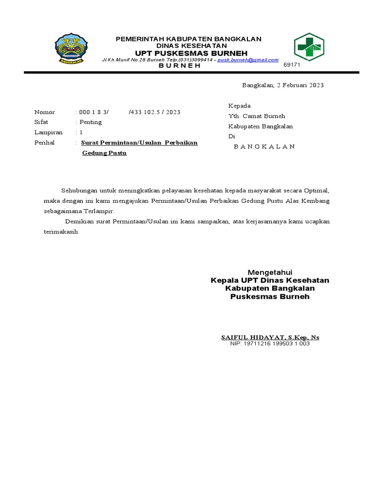 SURAT Usulan Perbaikan Gedung Pustu | PDF