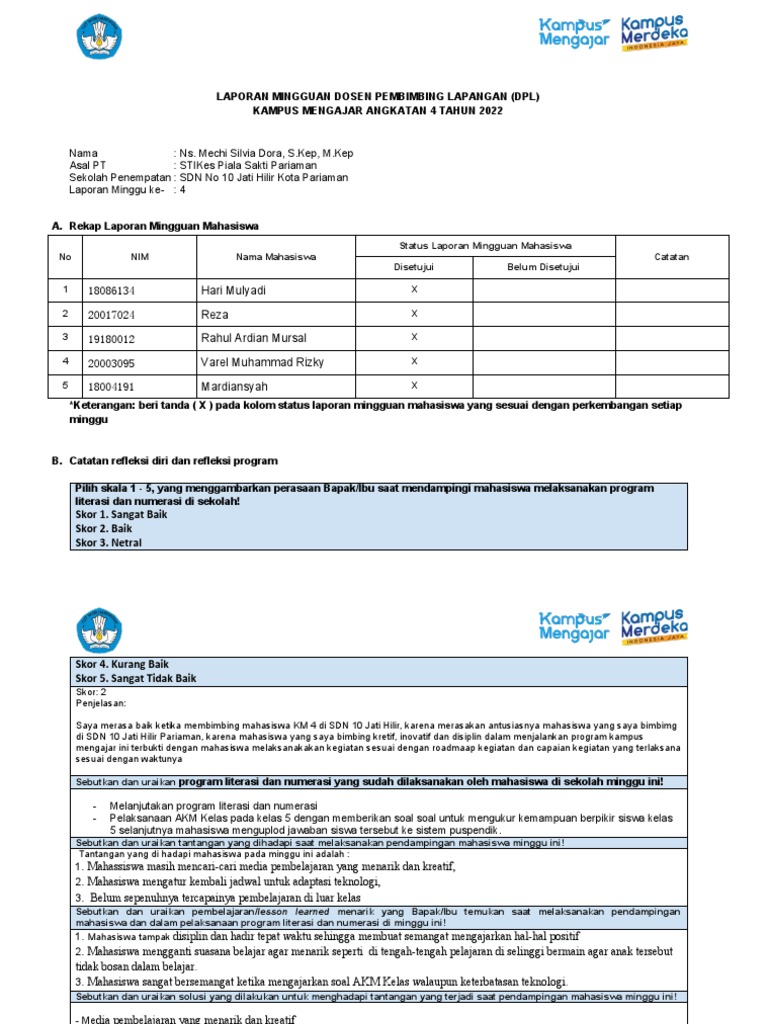 Laporan Mingguan DPL KM4 MINGGU K 4 | PDF | Karier & Perkembangan | Pengembangan Diri