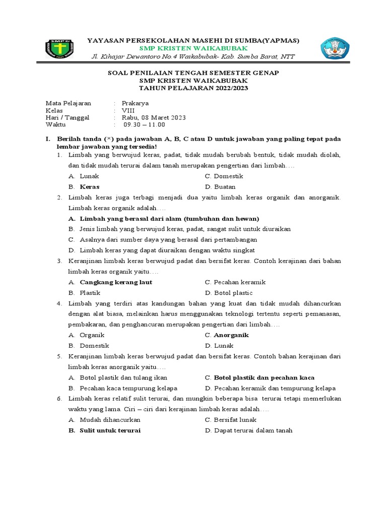 Soal PTS Sem 2 (Jawaban) | PDF