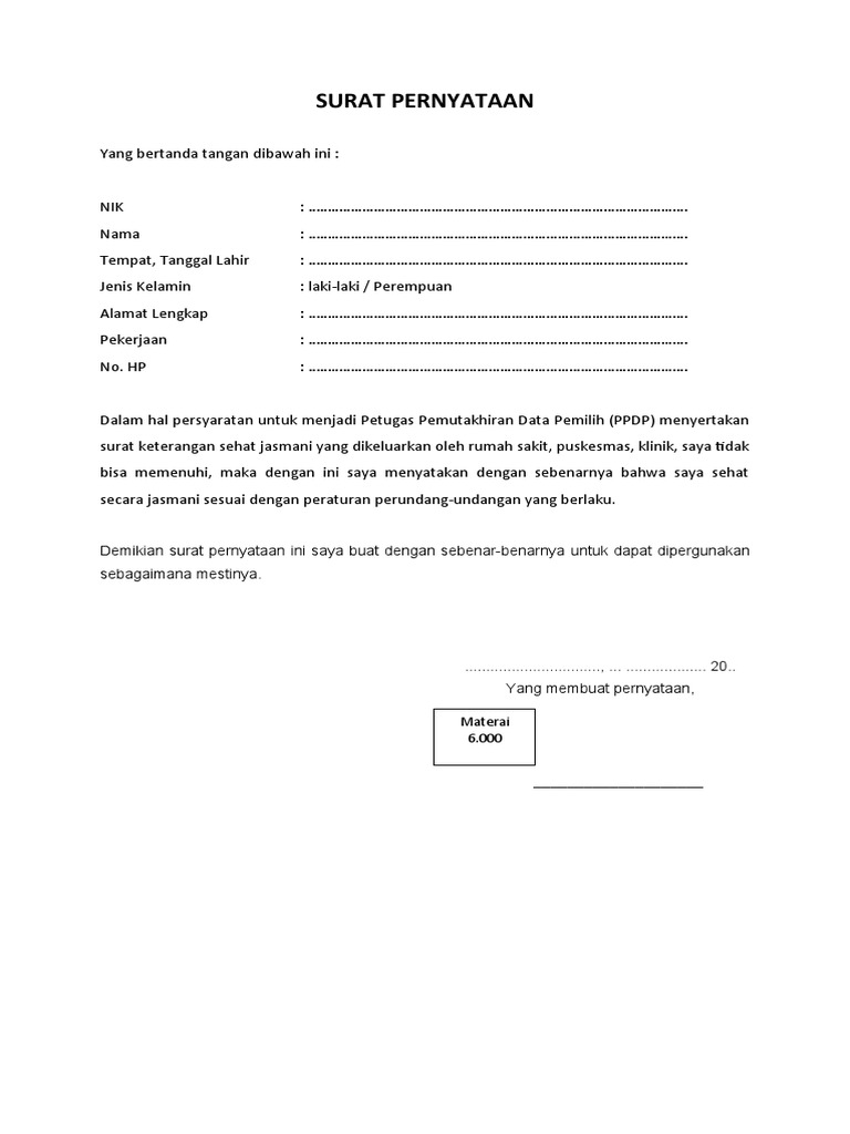 Contoh Surat Pernyataan Sehat Jasmani | PDF | Karier & Perkembangan