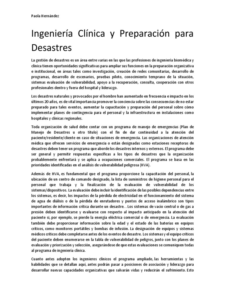 Ingeniería Clínica y Preparación para Desastres | PDF | Hospital | Ingeniería