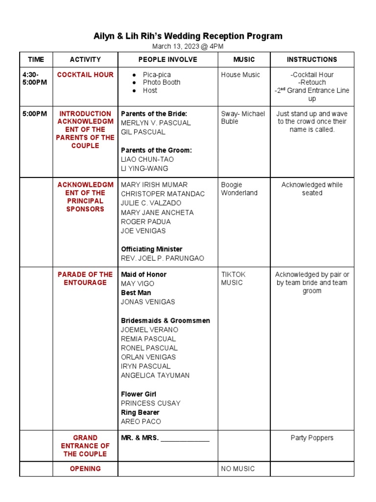 Wedding Reception Program | PDF | Wedding | Wedding Ceremony Participants