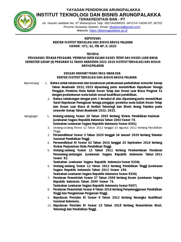 SK Mengajar Dosen Sem Genap 2022-2023 PDF | PDF