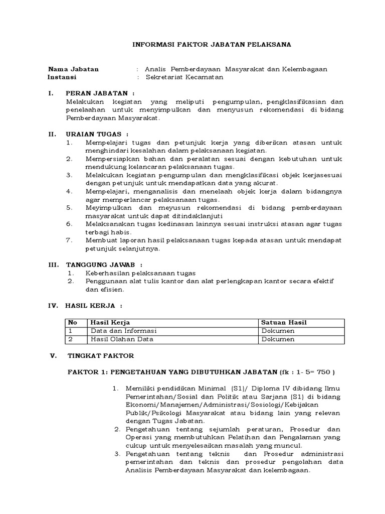 Contoh Informasi Jabatan IFJ Analis Pemberdayaan Masyarakat | PDF
