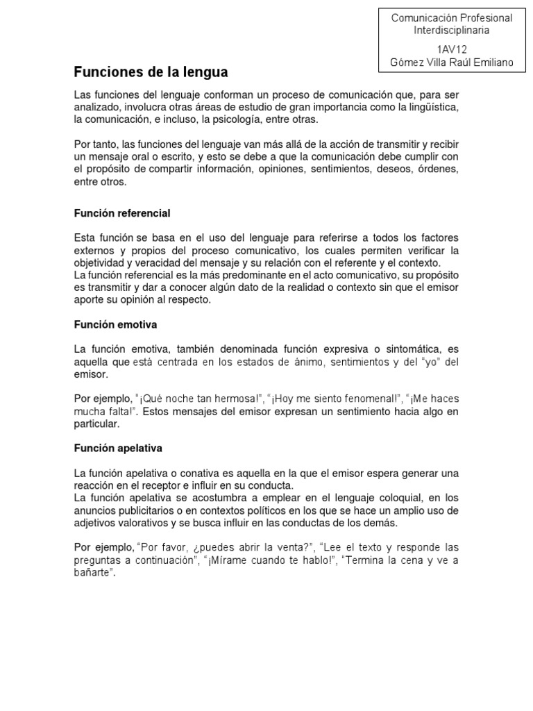 Funciones Del Lenguaje | PDF | Comunicación | Comunicación humana