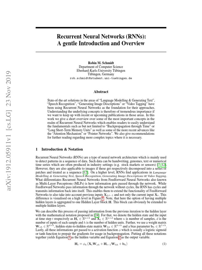 Recurrent Neural Networks (RNNS) : A Gentle Introduction and Overview ...
