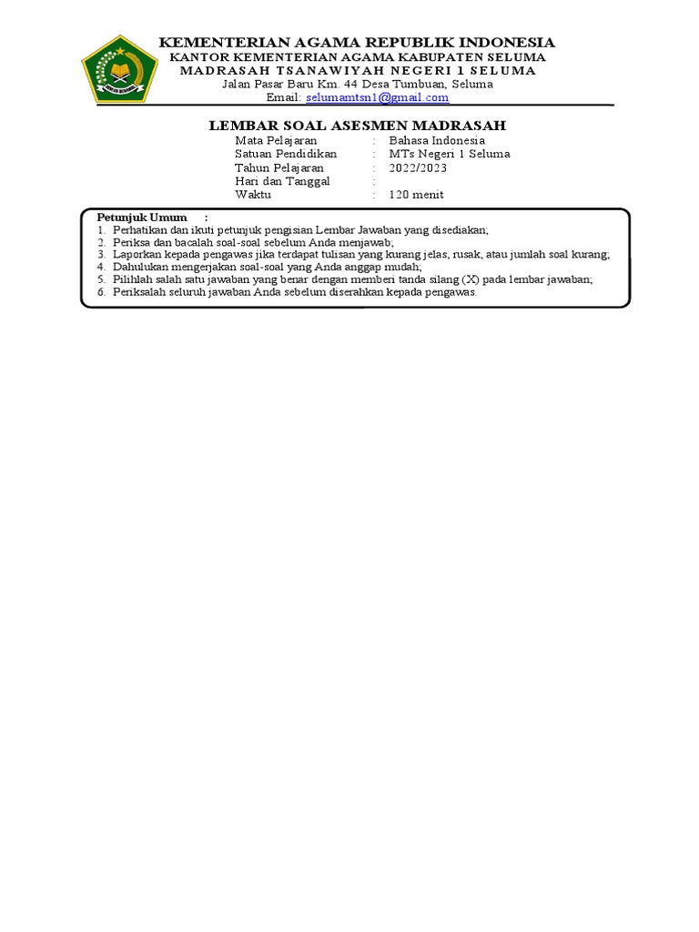 Kop Soal Asesmen Madrasah 2023 | PDF