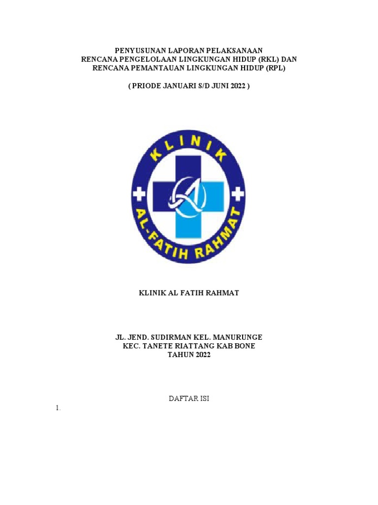 Laporan RKL-RPL Klinik Al Fatih 2022 | PDF | Teknologi & Rekayasa