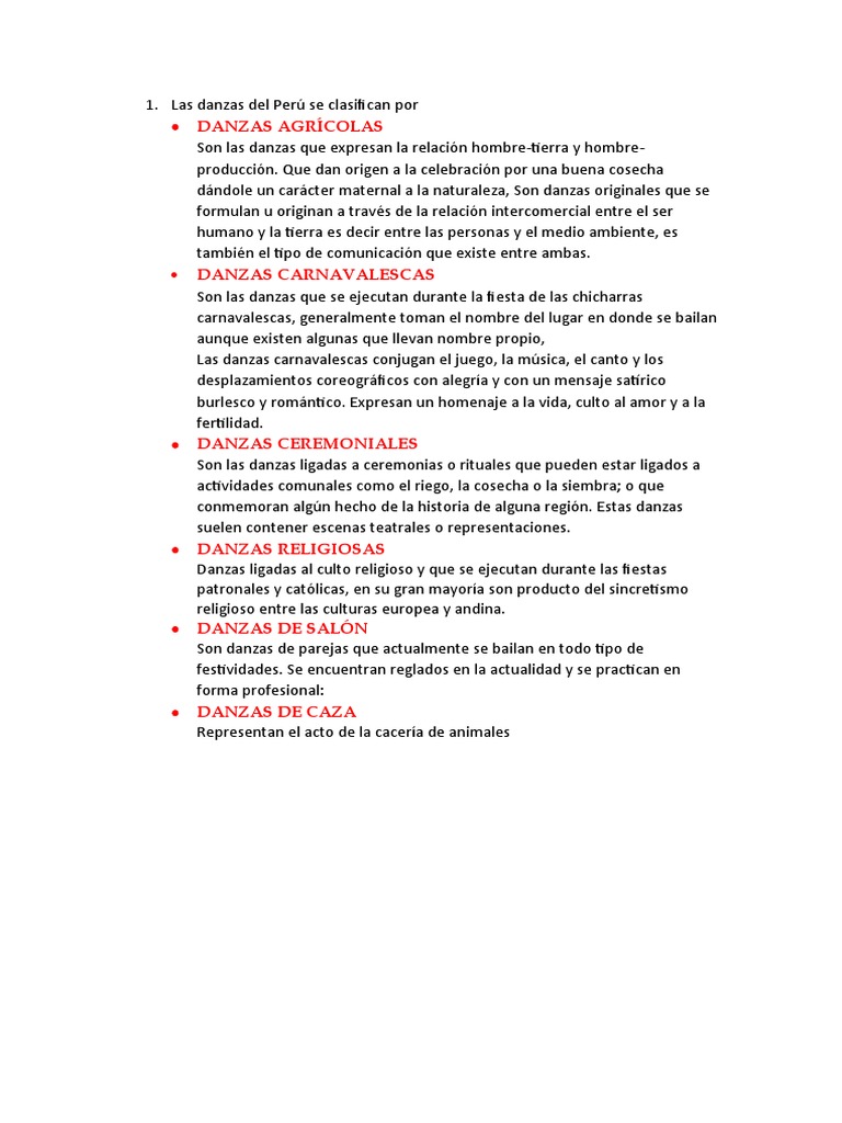 Las Danzas Del Perú Se Clasifican Por Pdf Bailes Las Artes Escénicas