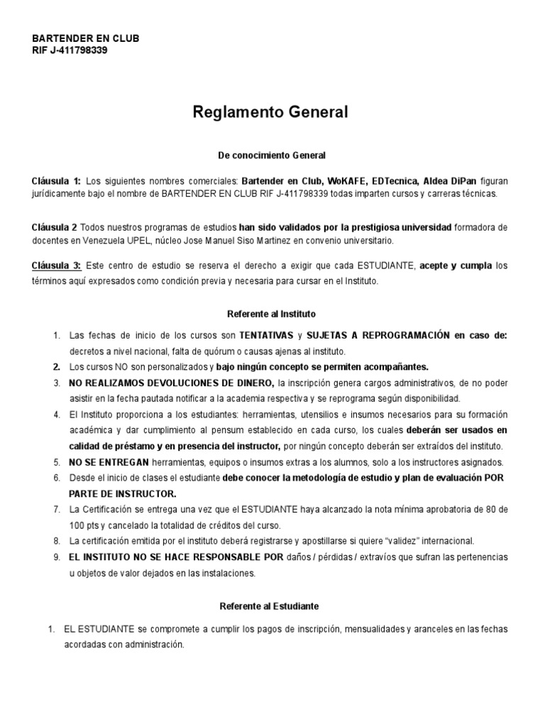 Reglamento General | PDF