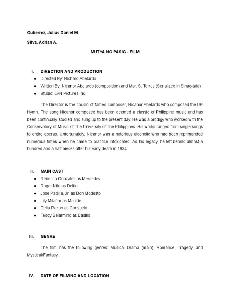 Mutya NG Pasig - Film Handout | PDF