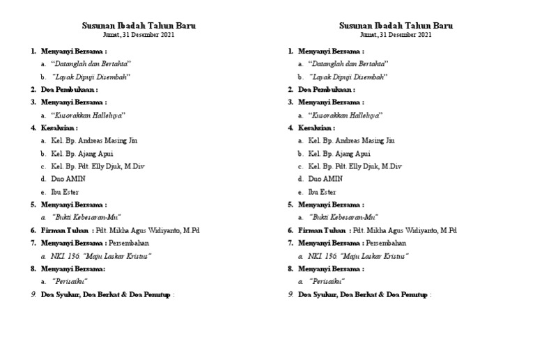 Susunan Ibadah Tahun Baru | PDF