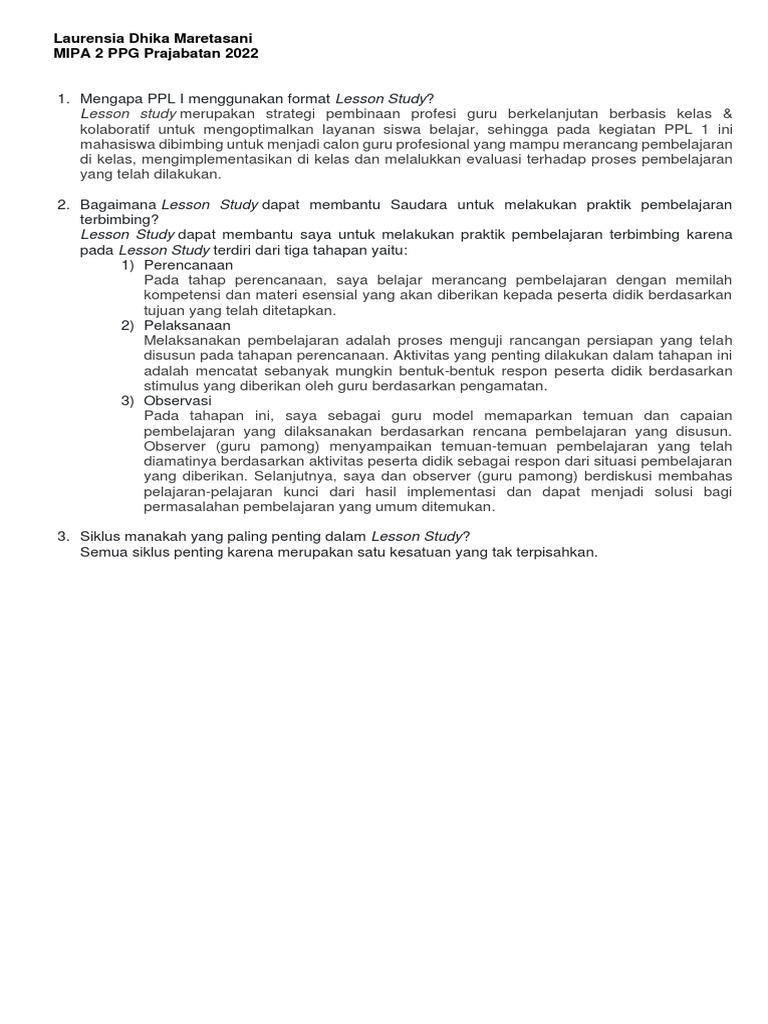 Manfaat Lesson Study untuk PPL I Guru | PDF