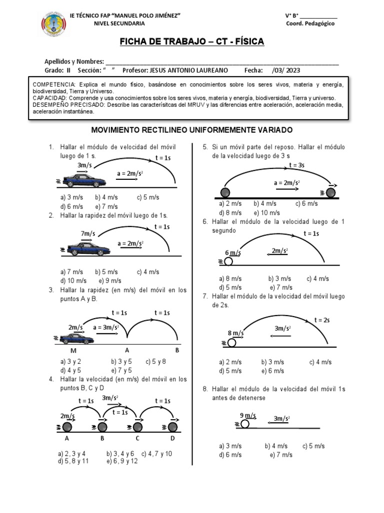 Ficha de Trabajo Mruv | PDF | Física | Tiempo espacial
