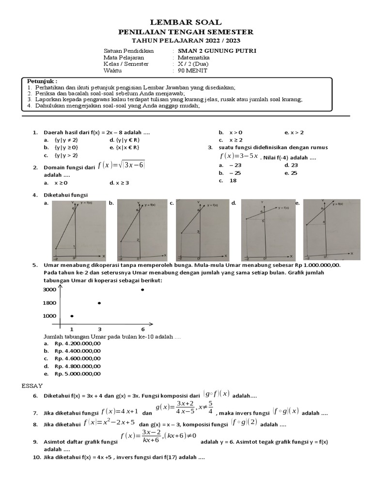 Soal PTS Matematika Kelas 10 Semester 2 | PDF