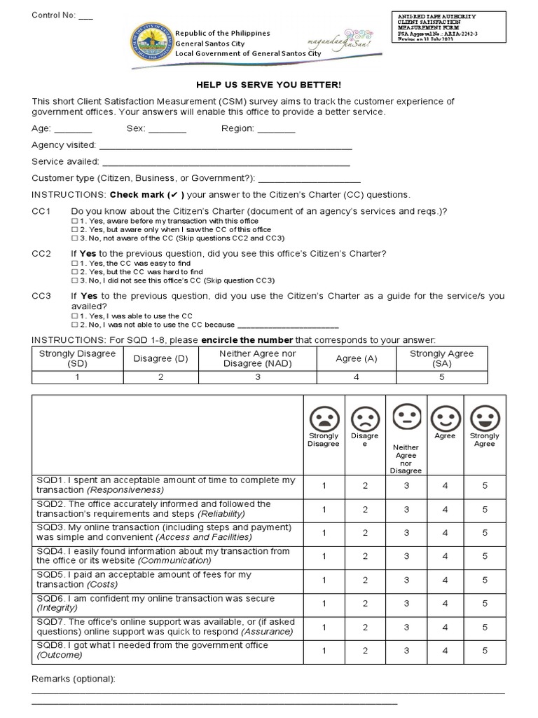 ARTA MC 2022 05 Annex A. CSM Questionnaire | PDF | Communication ...
