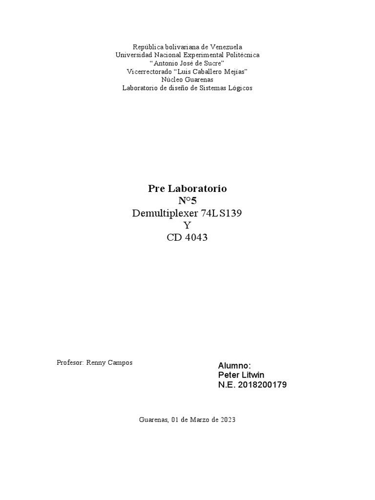 Pre Laboratorio 5 Peter Litwin | PDF | Electricidad | Tecnología de ...