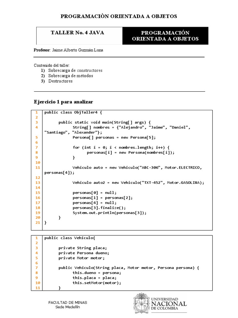 Programación Orientada A Objetos Sobrecarga De Constructores Y Métodos 