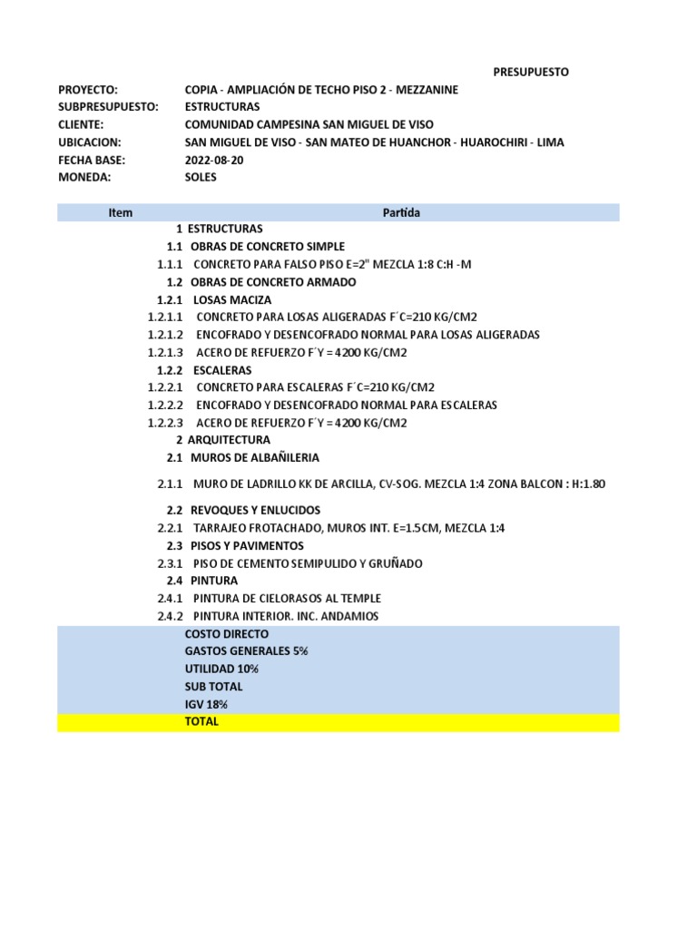 Presupuesto | PDF | edificio | Materiales de construcción