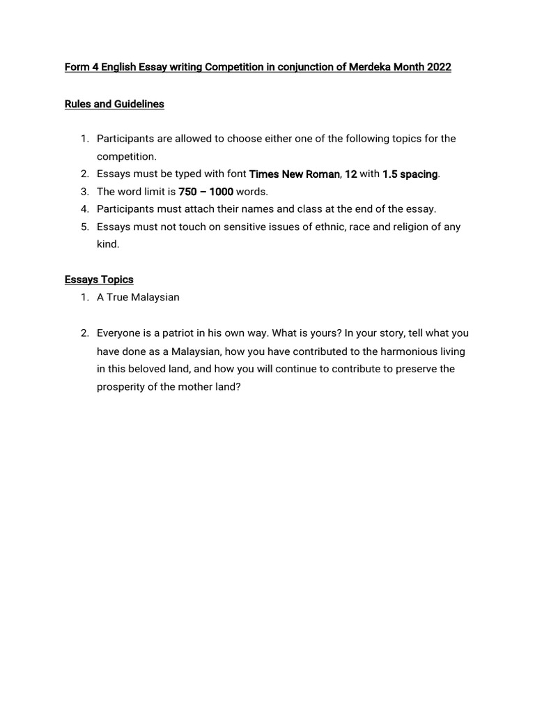 Essay Topic-Bulan Kemerdekaan-F5 | PDF