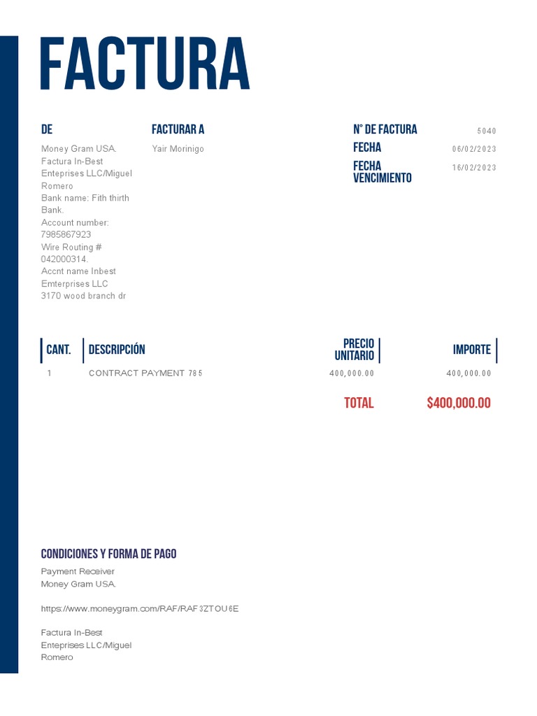 Factura 5040 de In-Best Enterprises LLC | PDF