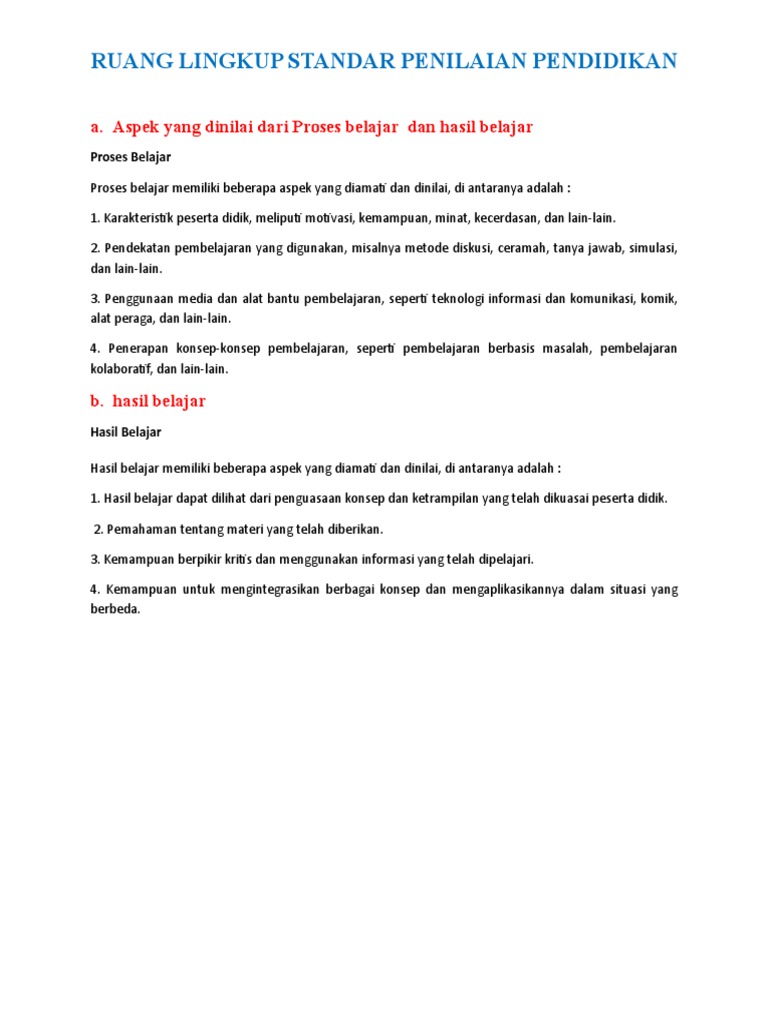 Ruang Lingkup Standar Penilaian Pendidikan | PDF | Pengembangan Diri