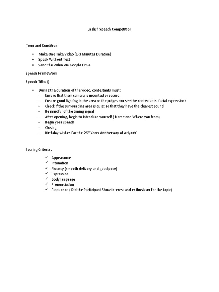 English Speech Competition Guidelines | PDF