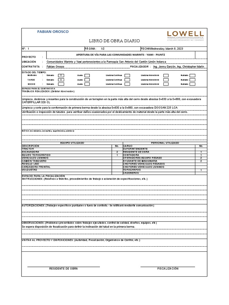 Libro de Obra 08-03-2023 | PDF Libro de Obra 08-03-2023 | PDF