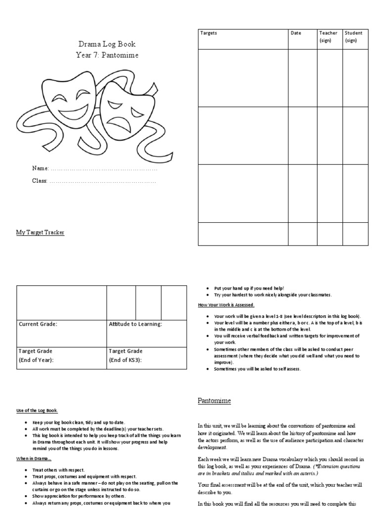 Year 7 Pantomime Drama Logbook | PDF | Language Arts & Discipline