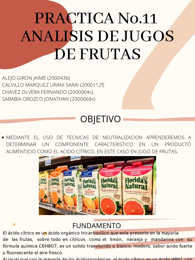 PRACTICA No.11 ANALISIS DE JUGOS DE FRUTAS-2 | PDF | Valoración | Química