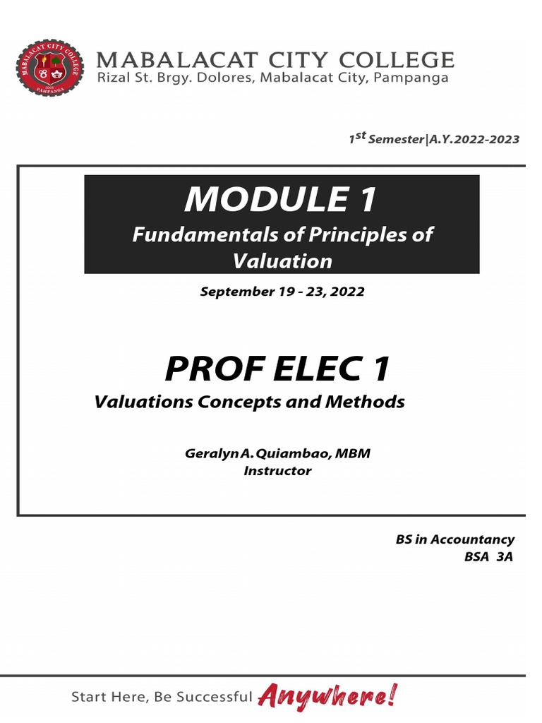 Module1-PROF ELEC1-1st Sem-AY-2022-2023 PDF | PDF | Valuation (Finance) | Book Value