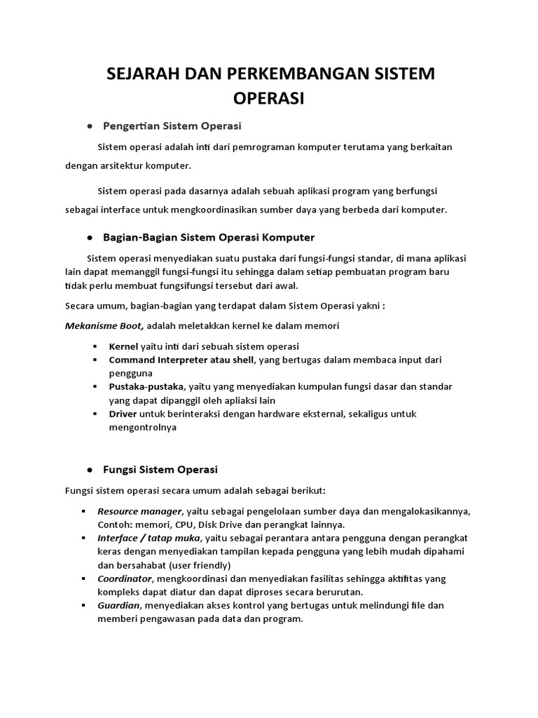 Sejarah Dan Perkembangan Sistem Operasi - Agung LJ 2102011003 | PDF