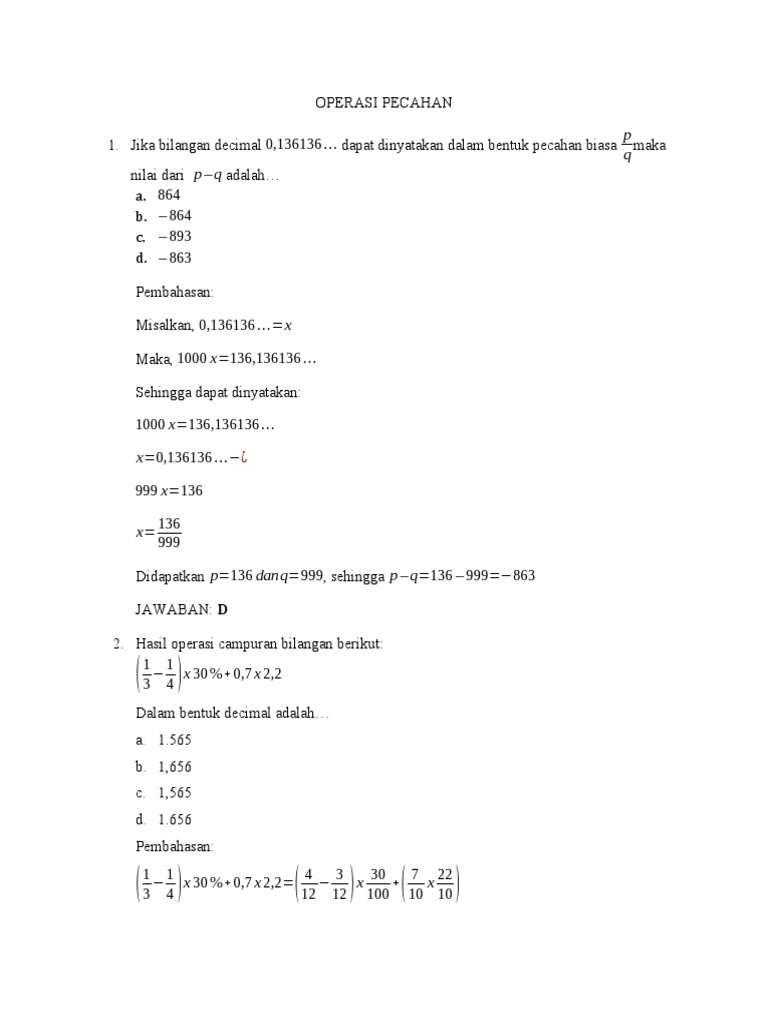 Operasi Pecahan | PDF
