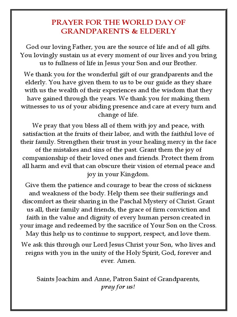 Prayer For The World Day of Grandparents and The Elderly | PDF