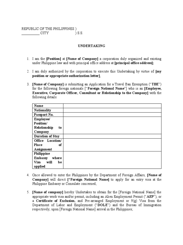 Affidavit of Undertaking For AEP Format 16dec2020 Rev.1 | PDF | Travel Visa | Affidavit
