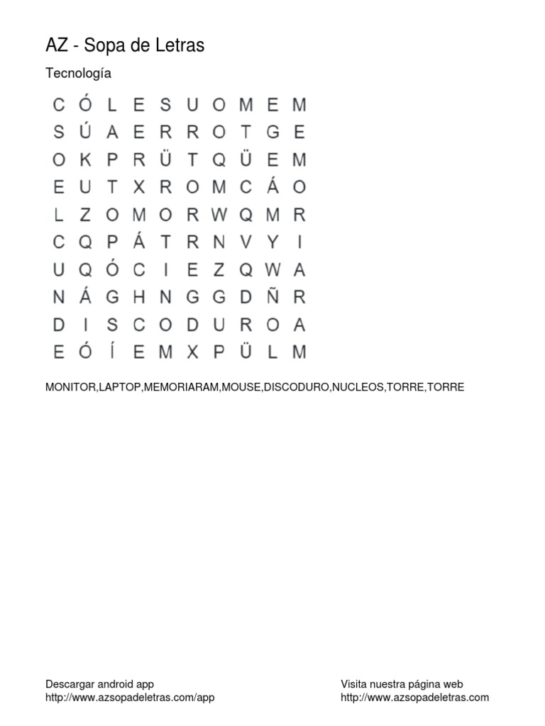 AZ - Sopa de Letras: Tecnología | PDF