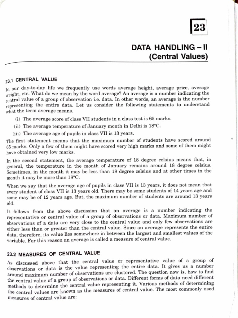 DATA HANDLING - II: Calculating Central Values | PDF | Mean | Average