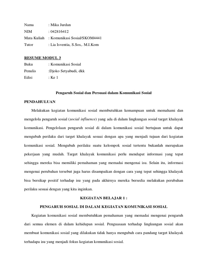 Resume Modul 3 Kom. Sosial | PDF | Karier & Perkembangan