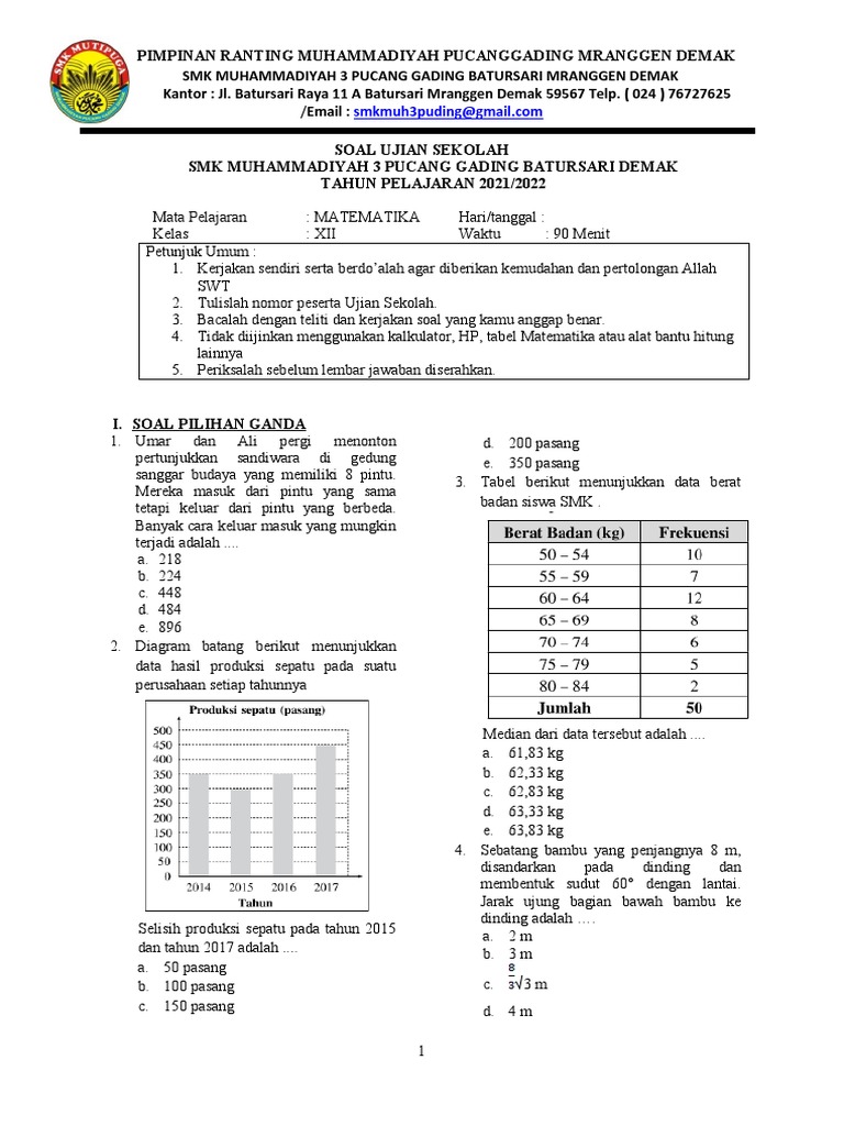SOAL US MATEMATIKA KELAS XII Finish Edit | PDF