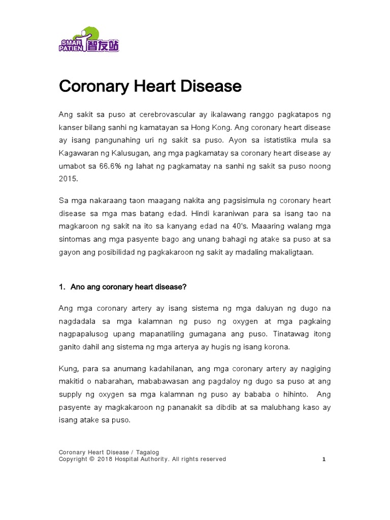 Coronary Heart Disease Tagalog 201801 | PDF